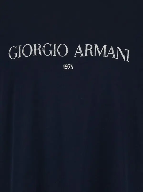 Giorgio Armani Blue Crew Neck T-shirt With Logo Lettering On The Front In Cotton For - Multicolor