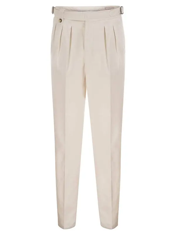 Brunello Cucinelli Tailored Cotton Trousers With Pleats And Side Adjusters - White