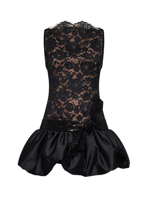 SELF-PORTRAIT Lace Mini Dress With Bubble Hem - Multicolor