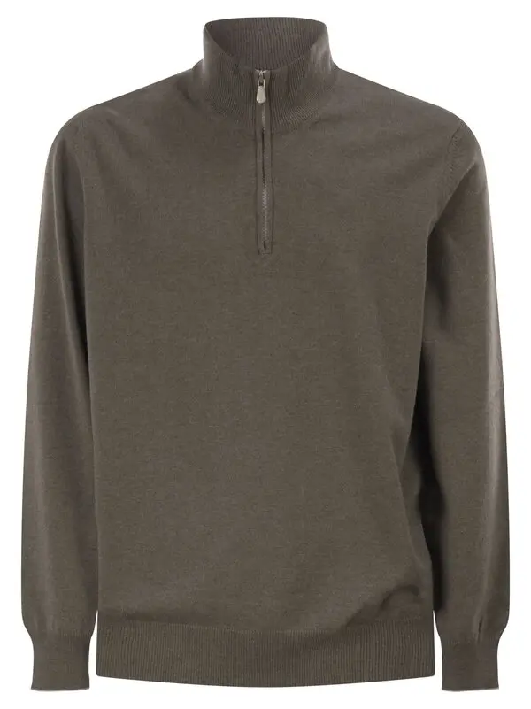 Brunello Cucinelli Cashmere Turtleneck Sweater With Zipper - Brown