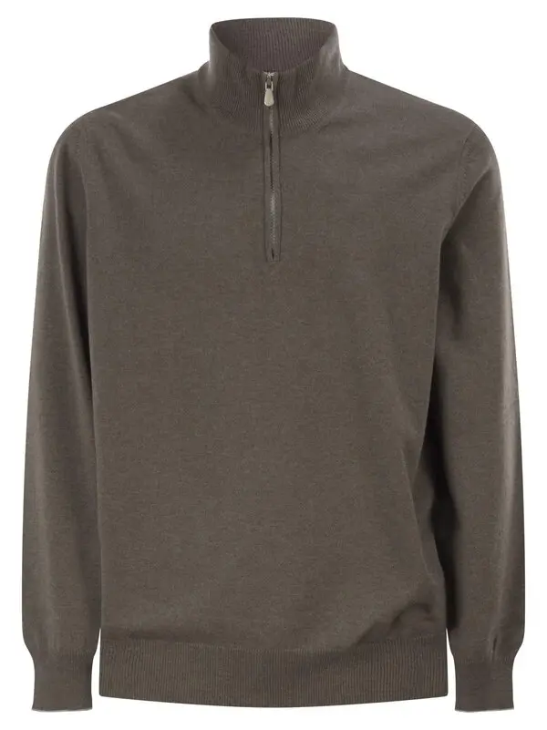 Brunello Cucinelli Cashmere Turtleneck Sweater With Zipper - Brown