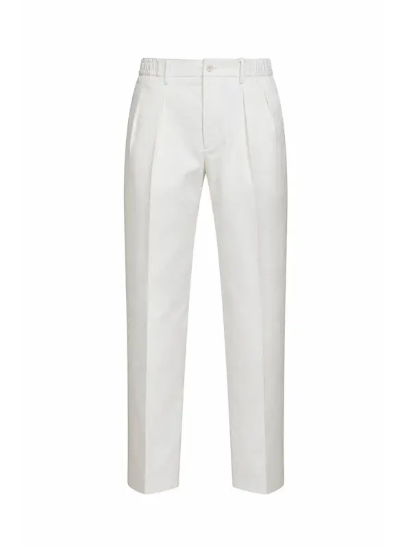 Tagliatore Cream Stretch Cotton Pleated Trousers