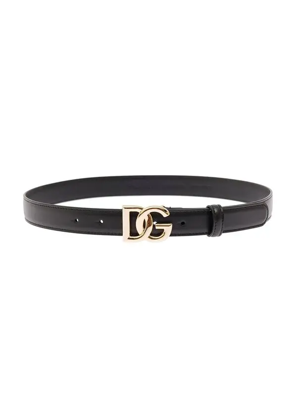 Dolce & Gabbana Thin Leather Belt With Logo Buckle - Multicolor