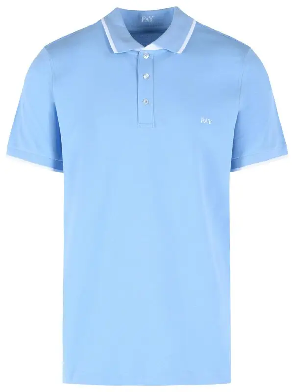 FAY Light Stretch Cotton Polo Shirt - Blue