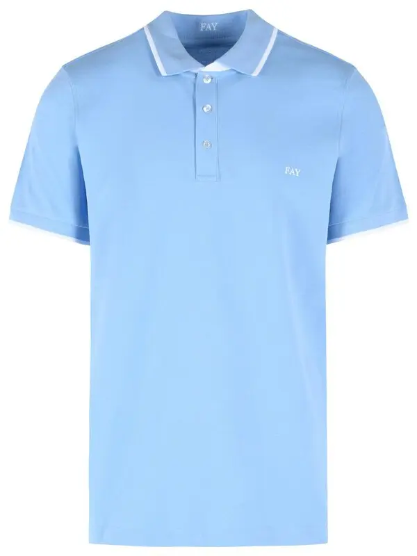 FAY Light Stretch Cotton Polo Shirt - Blue