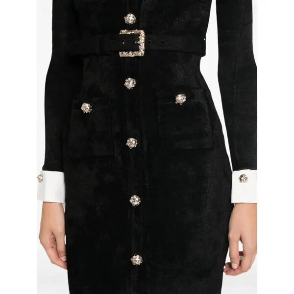 SELF-PORTRAIT V-neck Long Sleeves Midi Dress - Black