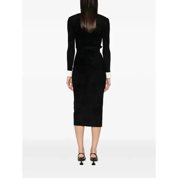 SELF-PORTRAIT V-neck Long Sleeves Midi Dress - Black