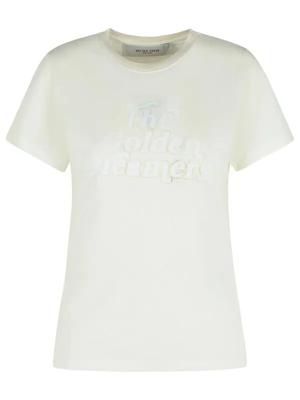 GOLDEN GOOSE White Viscose Blend T-shirt - Cream