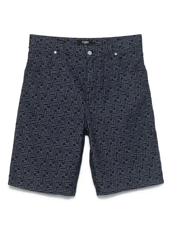 Fendi Ff Jacquard Denim Shorts