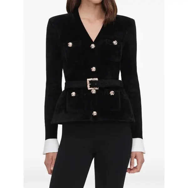 SELF-PORTRAIT Chenille-knit Fitted Cardigan Jacket - Black