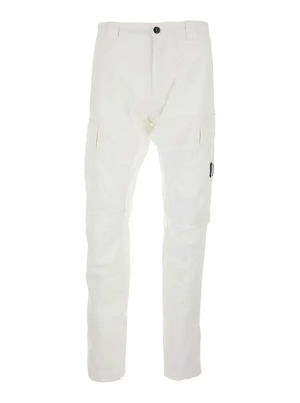 C.P. COMPANY Cargo Pants With Logo Plate On The Side And Two Cargo Pockets On The Front In Stretch Cotton For - White