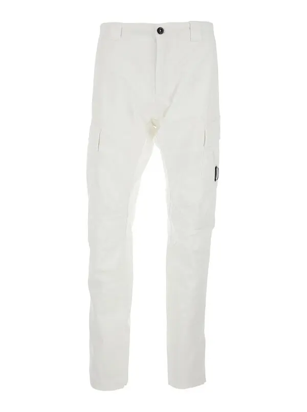 C.P. COMPANY Cargo Pants With Logo Plate On The Side And Two Cargo Pockets On The Front In Stretch Cotton For - White