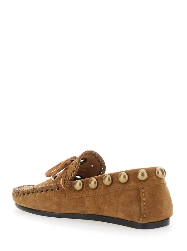 Isabel Marant Étoile Brown Loafers With Cut-out Front And All-over Metal Details In Suede - Multicolor