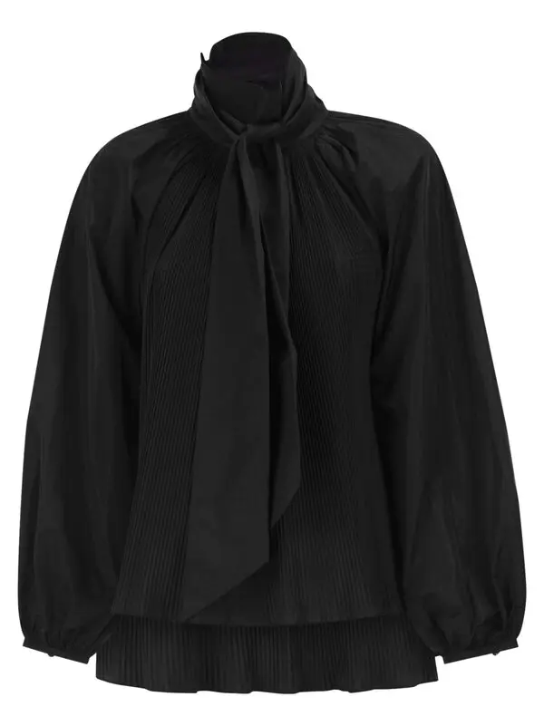 Max Mara Mxevalle Pleated Blouse With Neck Bow - Black