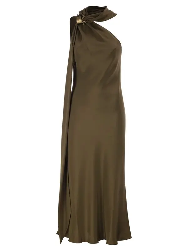 Max Mara Silk One-shoulder Long Dress - Brown