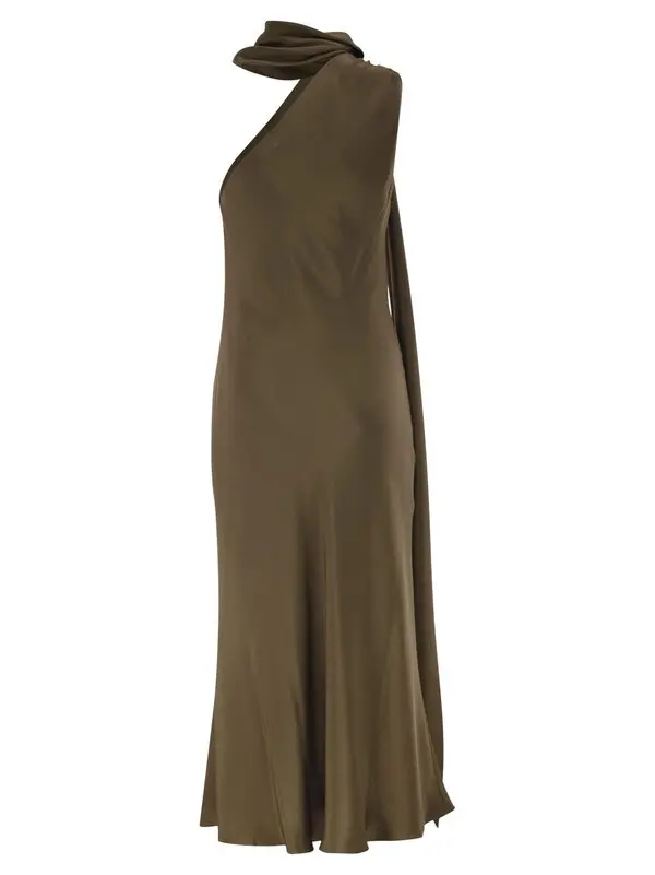 Max Mara Silk One-shoulder Long Dress - Brown