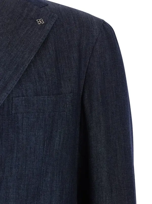 Tagliatore Blue Single-breasted Jacket In Denim For