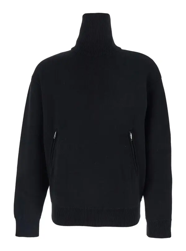 Balenciaga Black Turtleneck Sweater With Rear Half Zip Closure In Cotton Blend Stretch - Multicolor