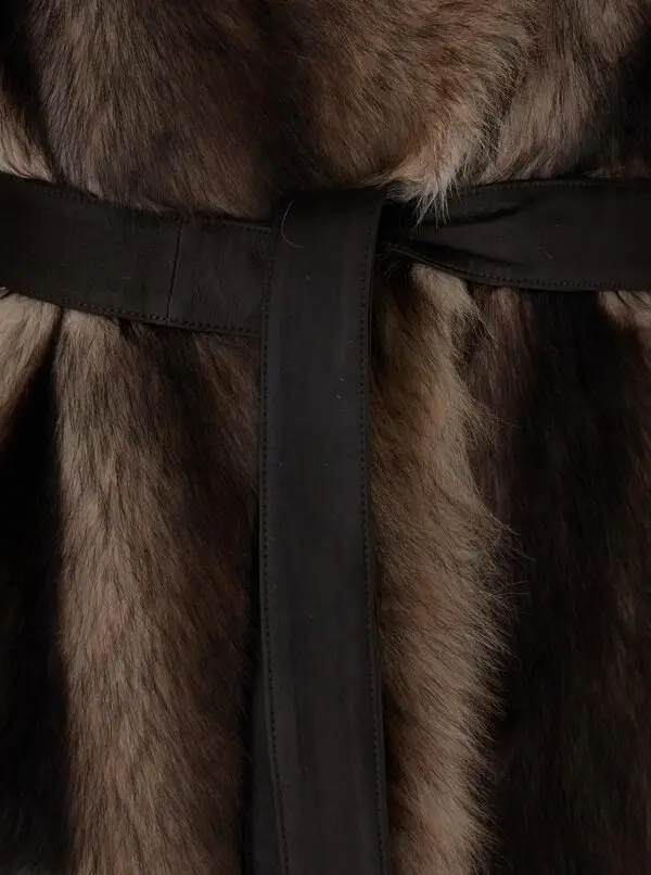 YVES SALOMON Brown Shearling Coat With High Neck And Front Belt Closure In Fur - Multicolor