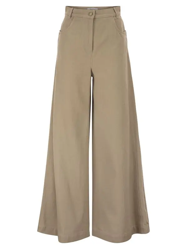 Max Mara Pure Cotton Palazzo Trousers - Cream