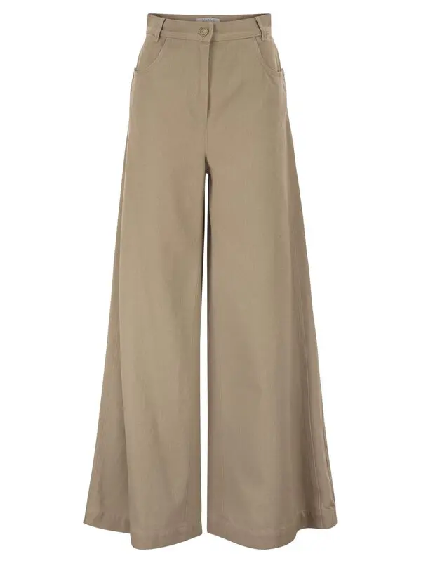 Max Mara Pure Cotton Palazzo Trousers - Cream