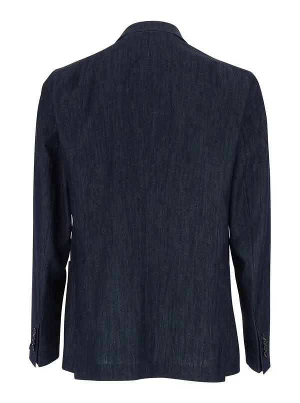 Tagliatore Blue Double-breasted Jacket With Peak Revers In Denim For