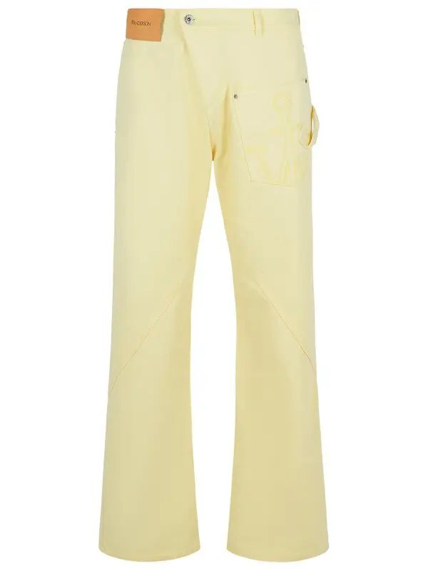 JW Anderson Workwear' Cotton Pants With Twisted Leg - Yellow