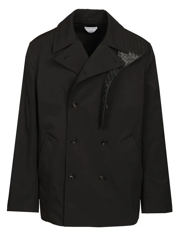 Bottega Veneta Double-breasted Coat With Detachable Woven Leather Chin Strap - Black