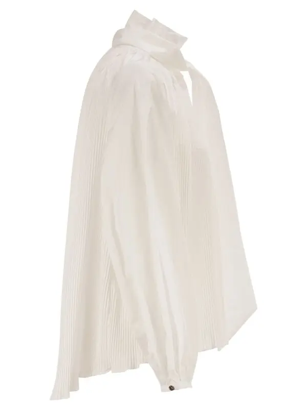Max Mara Mxevalle Pleated Blouse With Neck Bow - White