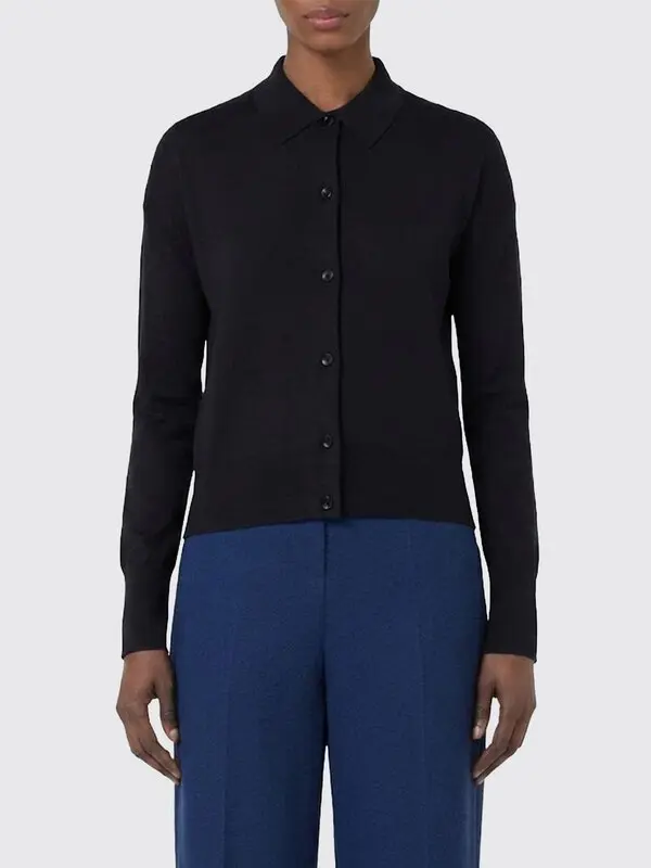 Max Mara Polo Cardigan In Virgin Wool - Black
