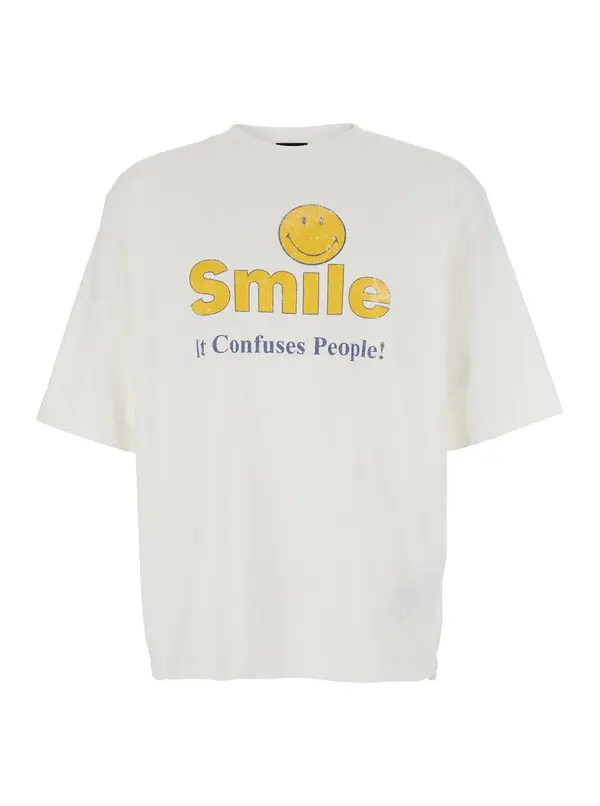 Dsquared2 White Crew Neck T-shirt With Front Print In Cotton For