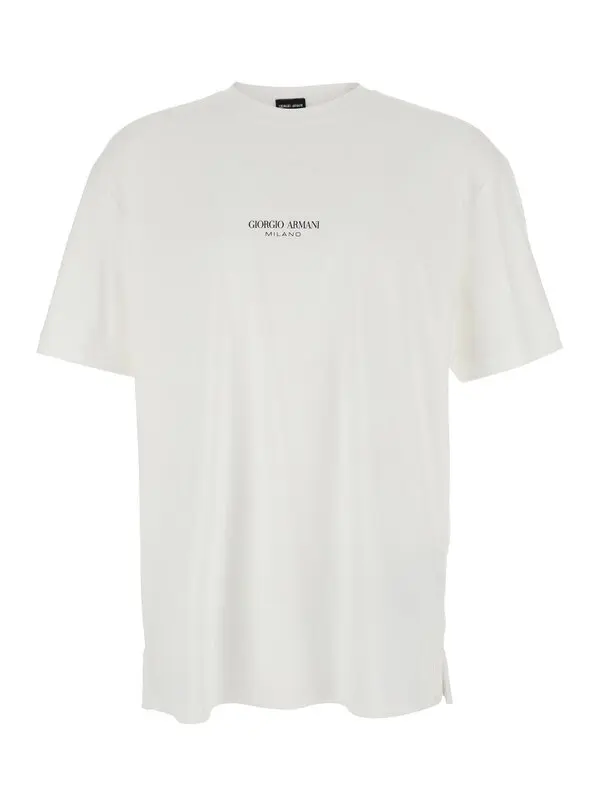 Giorgio Armani Crew Neck T-shirt With Logo Lettering On The Front In Cotton For - White