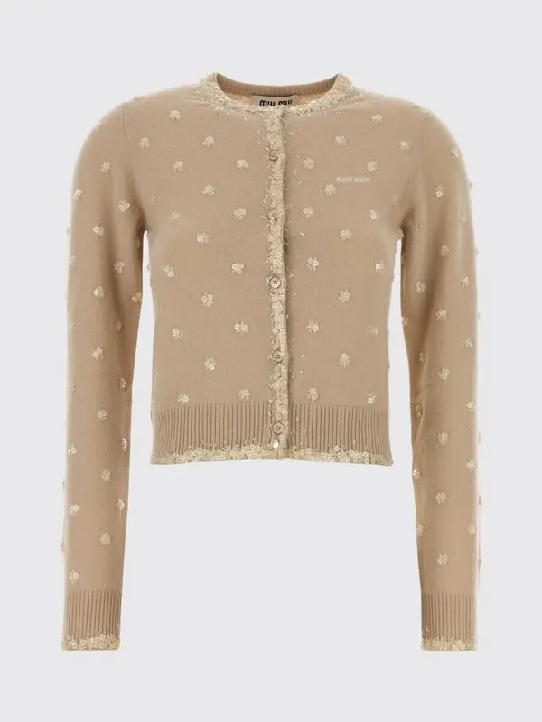 Miu Miu Cashmere Cardigan With Appliques - White