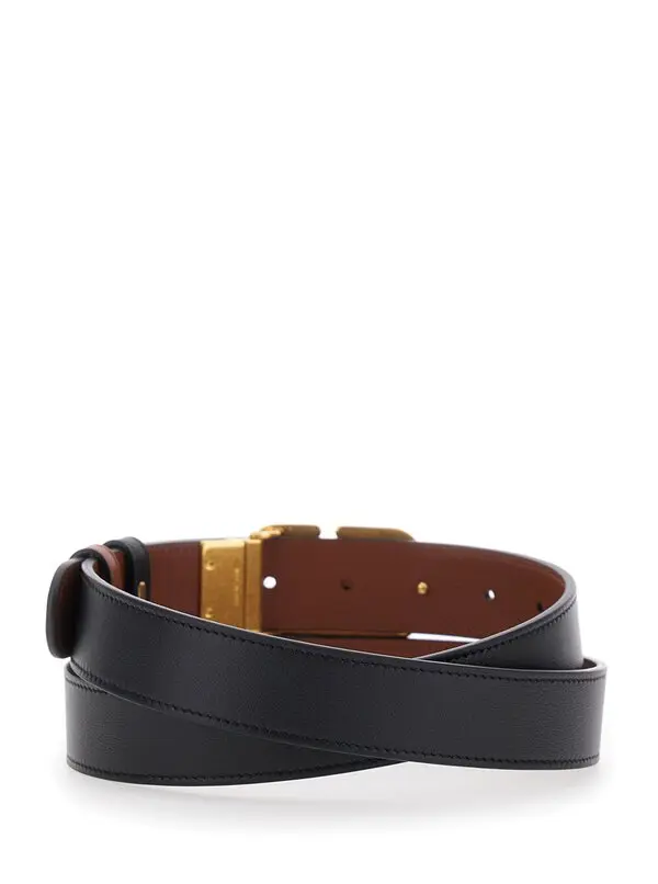 Valentino Garavani Reversible Vlogo Leather Belt - Black