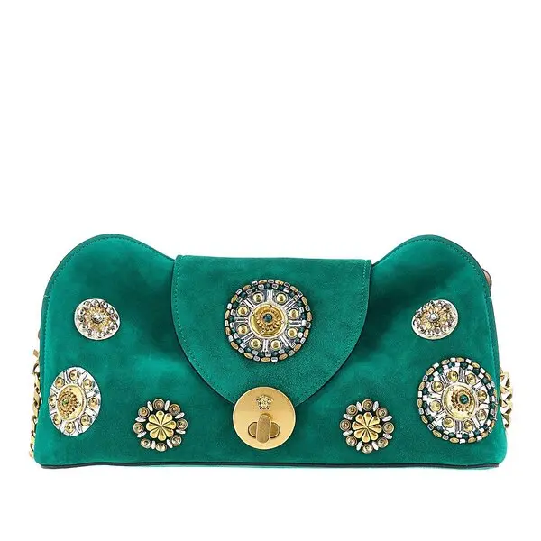 Versace Embroidered Suede Leather 'vivian' Clutch