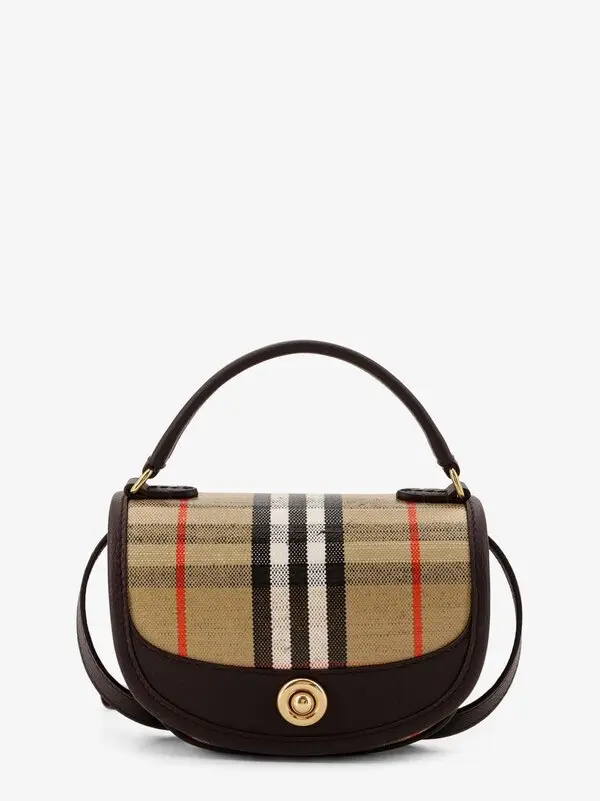 Burberry Highlands Crossbody Bag With Iconic Check Pattern - Cream