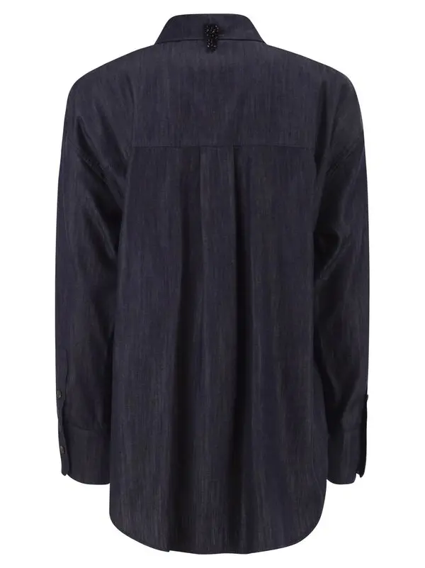 Max Mara Lightweight Denim Shirt With Jewelled Detail - Multicolor