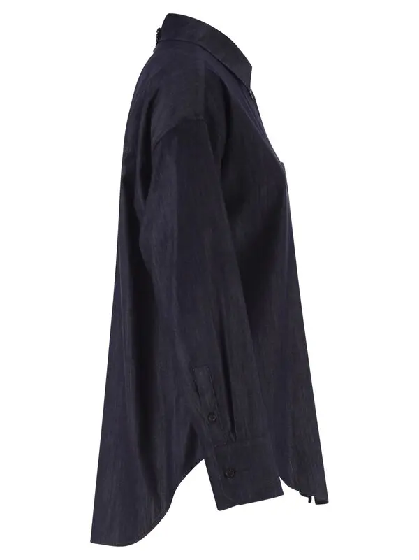 Max Mara Lightweight Denim Shirt With Jewelled Detail - Multicolor