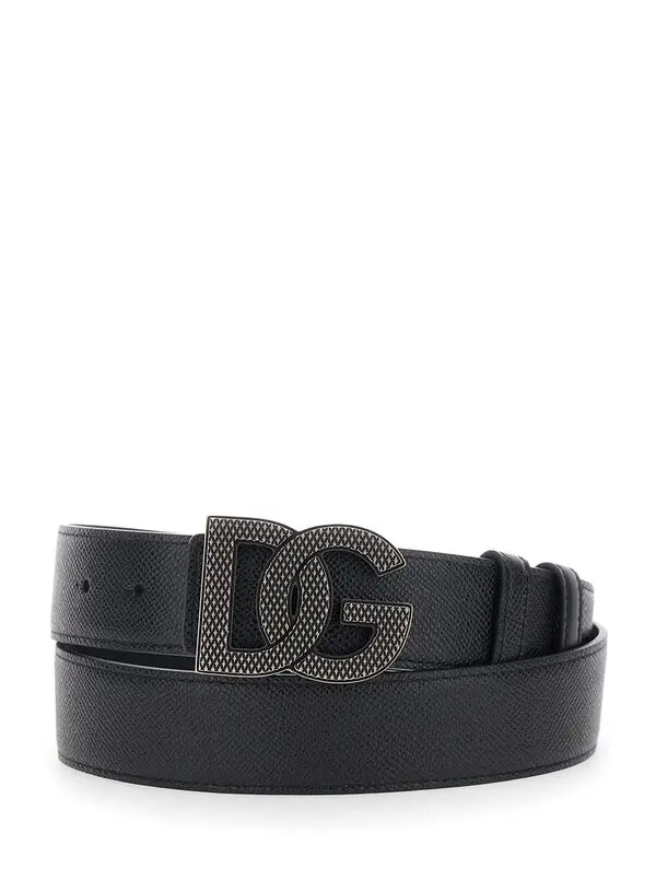 Dolce & Gabbana Black Leather Belt With Logo Buckle For