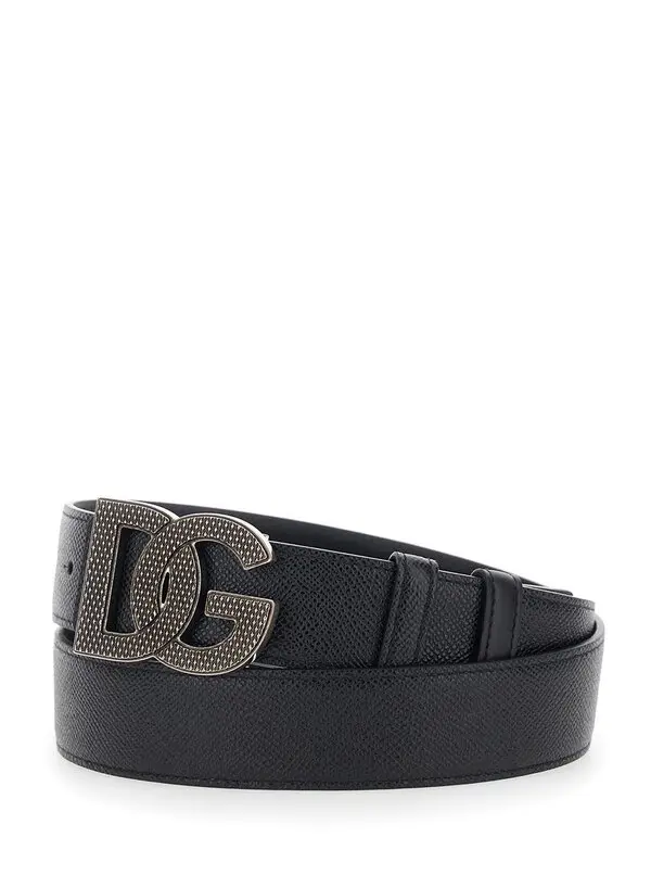 Dolce & Gabbana Black Leather Belt With Logo Buckle For