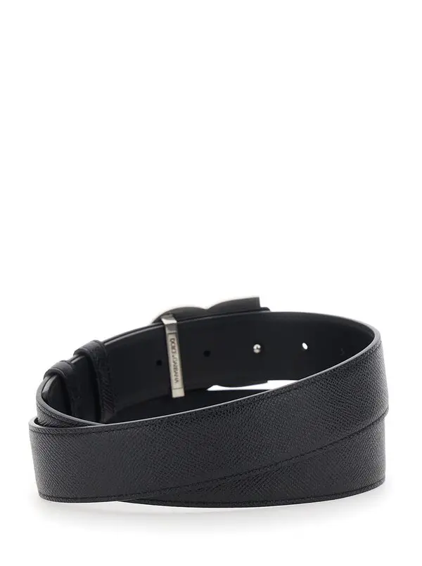 Dolce & Gabbana Black Leather Belt With Logo Buckle For