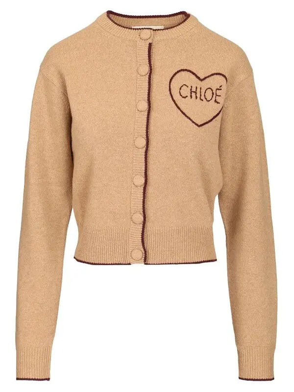 Chloé Fitted Cardigan With Logo - Brown