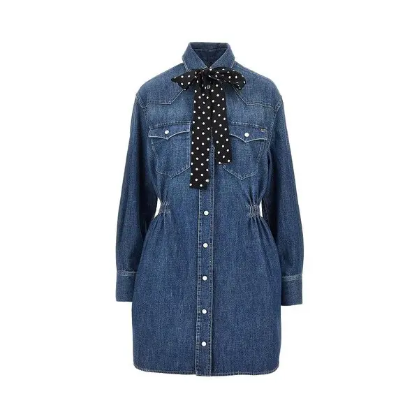 Valentino Garavani Denim Mini Dress With Silk Bow - Blue