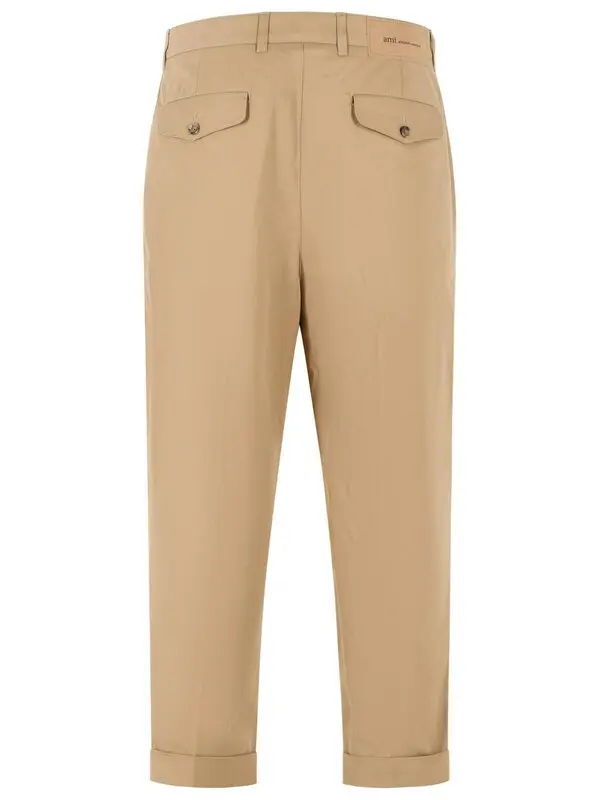 AMI Paris Cotton Carrot Trousers - Cream