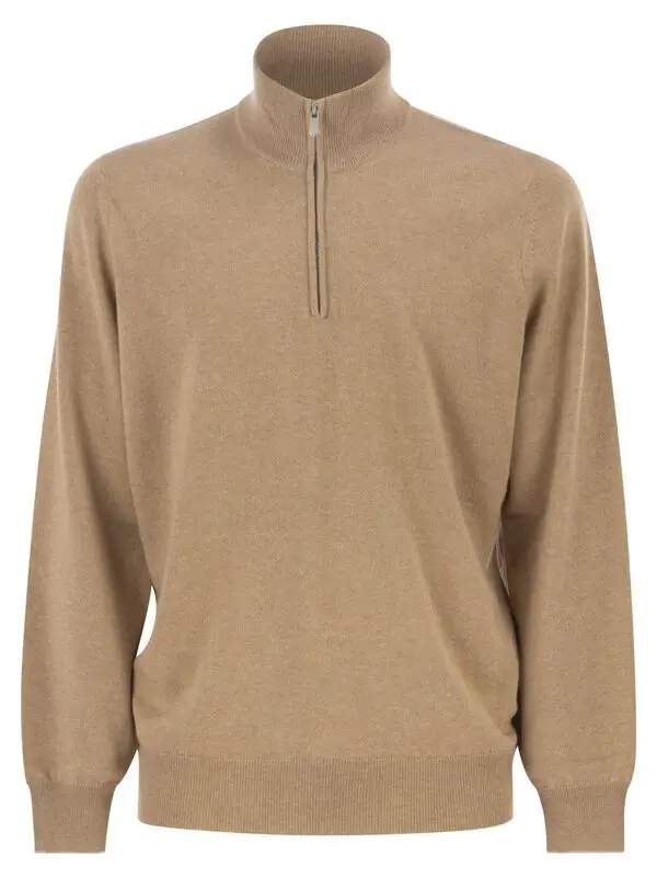 Brunello Cucinelli Cashmere Turtleneck Sweater With Zipper - Brown