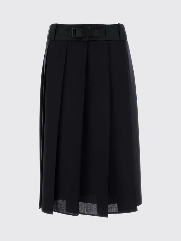 Prada Pleated Virgin Wool Midi Skirt