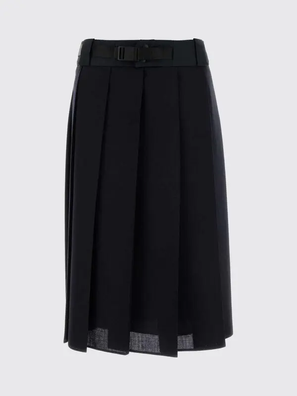 Prada Pleated Virgin Wool Midi Skirt