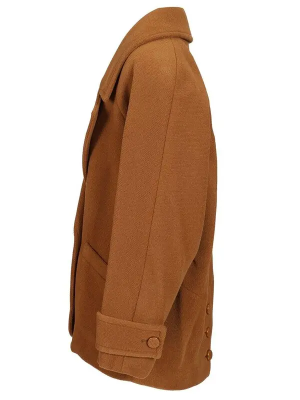 Chloé Short Double-breasted Wool Coat With Herringbone Pattern