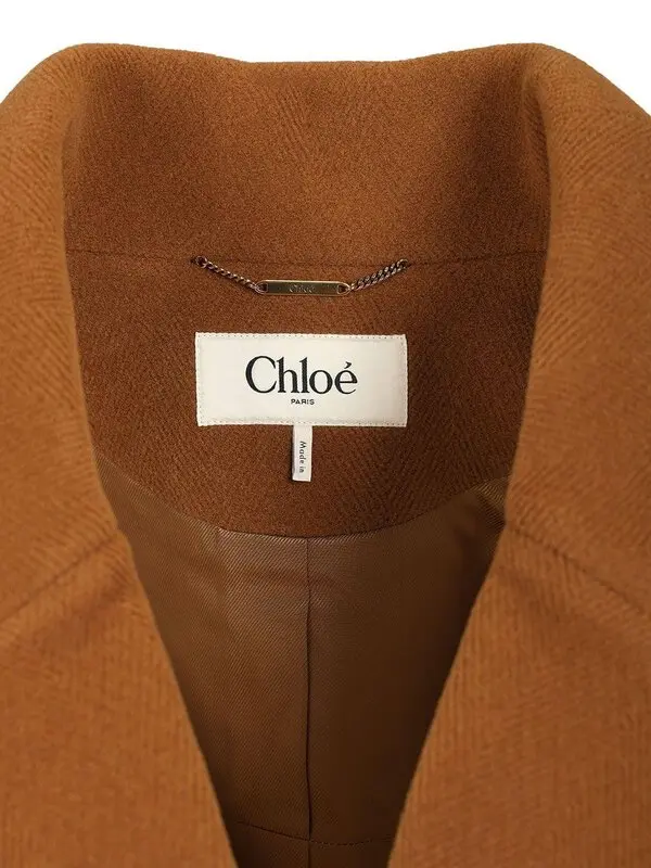 Chloé Short Double-breasted Wool Coat With Herringbone Pattern