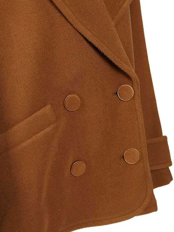 Chloé Short Double-breasted Wool Coat With Herringbone Pattern